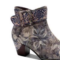 China Genuine Leather Floral Cowgirl Boots Womens Square Toe Ankle Boots for sale