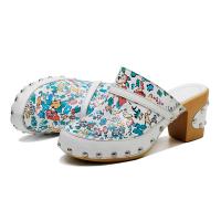 China Colorful Bohemian Mules Platform Block Heel Sandals Leather Clogs Shoes for sale
