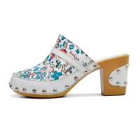 China Colorful Bohemian Mules Platform Block Heel Sandals Leather Clogs Shoes for sale