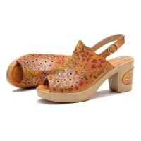 China Bohemian Fashion Women Sandals Orange Leather Block Heel Sandals for sale