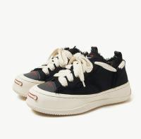 China White / Black Breathable Trainers Ladies Canvas Sneakers Round Toe for sale