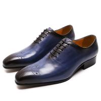 China Retro Vintage Mens Leather Dress Shoes , Men Leather Lace Up Brogue Shoes for sale