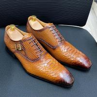 China Mens Patent Leather Shoes Low Heel Mens Pointed Toe Dress Shoes With Faux Snake Pattern for sale