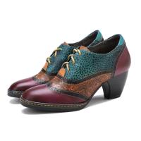 China Retro Style Women'S Dress Shoes Leather Ladies Lace Up Shoes With Rubber Outsole for sale