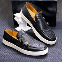 China Low Heel Men Round Toe Slip On Sneakers , Crocodile Texture Leather Horsebit Loafers for sale