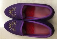 China Purple Mens Velvet Slip On Loafers , Mens Velvet Slippers Embroidered for Party for sale