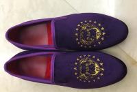 China Purple Mens Velvet Slip On Loafers , Mens Velvet Slippers Embroidered for Party for sale