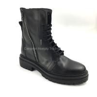 China Made in Italy Women's Leather Boots with Genuine Leather Upper and Low Heel Height for sale