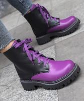 China Rubber Sole Women's Leather Boots Black Military Style Boots for Standards for sale