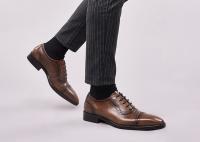 China Lace Up Mens Pointed Toe Dress Shoes Autumn Mens Brown Brogue Shoes For Wedding for sale