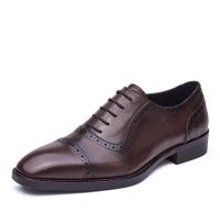 China Lace Up Mens Pointed Toe Dress Shoes Autumn Mens Brown Brogue Shoes For Wedding for sale