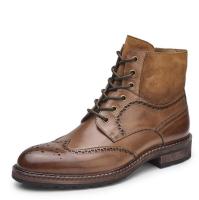 China Pointed Toe Mens Brown Leather Chelsea Boots , Leather Lace Up Ankle Boots For Party for sale