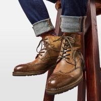 China Pointed Toe Mens Brown Leather Chelsea Boots , Leather Lace Up Ankle Boots For Party for sale