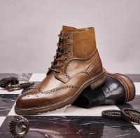 China Pointed Toe Mens Brown Leather Chelsea Boots , Leather Lace Up Ankle Boots For Party for sale