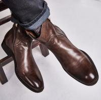 China British Carved Leisure Mens Ankle Boots Pointed Toe Brogue Style Chelsea Boots for sale