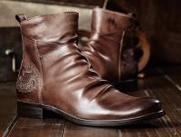 China Round Toe Mens Ankle Boots Genunine Leather Casual Mens Elevator Boots for sale