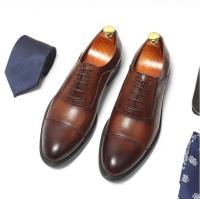 China Plain Toe Mens Brown Lace Up Dress Shoes Sizes Customized With Waxy Leather Finish for sale