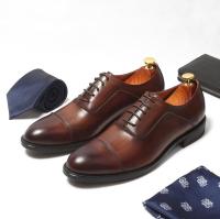 China Plain Toe Mens Brown Lace Up Dress Shoes Sizes Customized With Waxy Leather Finish for sale