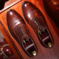 China Plain Toe Mens Brown Lace Up Dress Shoes Sizes Customized With Waxy Leather Finish for sale