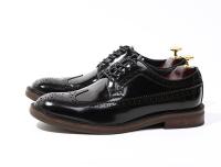 China Brand Italian Mens Leather Shoes Flats Footwear Black Slip On Dress Shoes for sale