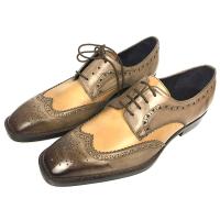 China Mens double monk dress shoes brogue detailing in waxy leather finishing for sale