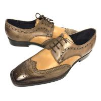 China Mens double monk dress shoes brogue detailing in waxy leather finishing for sale