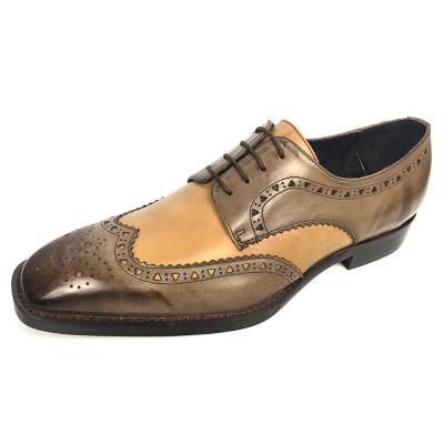 China Mens double monk dress shoes brogue detailing in waxy leather finishing for sale