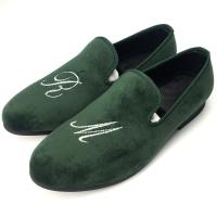 China Luxury Green Mens Velvet Loafers Handmade Velvet Slip On Loafers for sale