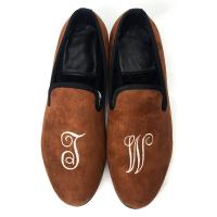 China Leisure Mens Embroidered Velvet Loafers , Royal Luxury Velvet Slippers for sale