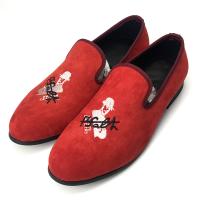 China Red Mens Velvet Loafers Skull Style Custom Mens Flat Casual Shoes Sample Available for sale