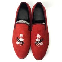 China Red Mens Velvet Loafers Skull Style Custom Mens Flat Casual Shoes Sample Available for sale