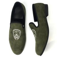 China Leisure Light Green Mens Velvet Loafers / Mens Prince Albert Slippers for sale