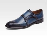 China Italian Genuine Leather Monk Strap Shoes , Leather Loafers For Men In Brogue Detailing for sale