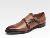 China Italian Genuine Leather Monk Strap Shoes , Leather Loafers For Men In Brogue Detailing for sale