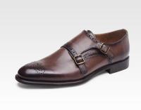 China Italian Genuine Leather Monk Strap Shoes , Leather Loafers For Men In Brogue Detailing for sale