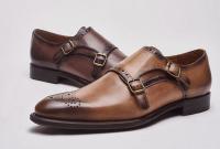 China Italian Genuine Leather Monk Strap Shoes , Leather Loafers For Men In Brogue Detailing for sale