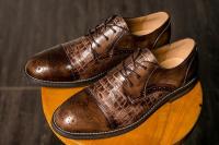 China Patina Crocodile Skin Shoes for Men, Brogue Wingtips Exotic Leather Men Shoes for sale