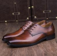 China Brown Brogues Summer Mens Leather Dress Shoes With Square Toe , Modern Design for sale