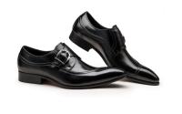 China Round Toe Black Derby Mens Leather Dress Shoes With Buckle Banquet Oxford for sale