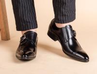China Round Toe Black Derby Mens Leather Dress Shoes With Buckle Banquet Oxford for sale