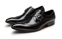 China Round Toe Black Derby Mens Leather Dress Shoes With Buckle Banquet Oxford for sale