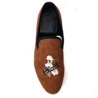 China Orange Mens Velvet Loafers Wear Resistant Breathable Comfortable Leather Loafers for sale