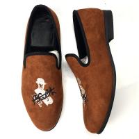 China Orange Mens Velvet Loafers Wear Resistant Breathable Comfortable Leather Loafers for sale