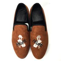 China Orange Mens Velvet Loafers Wear Resistant Breathable Comfortable Leather Loafers for sale