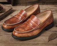 China Breathable Men Brown Penny Loafers , Genuine Leather Loafer Shoes for sale