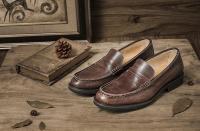 China Breathable Men Brown Penny Loafers , Genuine Leather Loafer Shoes for sale