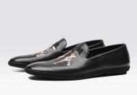 China Hand Painted Flat Soft Leather Loafers , Printed Mens Patterned Loafers for sale