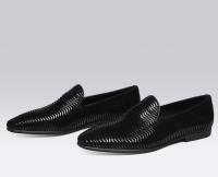 China Brown Italian Leather Loafers Mens Woven Leather Loafers with Wave Pattern for sale