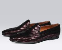 China Brown Italian Leather Loafers Mens Woven Leather Loafers with Wave Pattern for sale