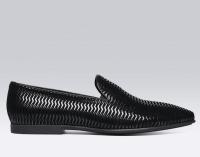 China Brown Italian Leather Loafers Mens Woven Leather Loafers with Wave Pattern for sale